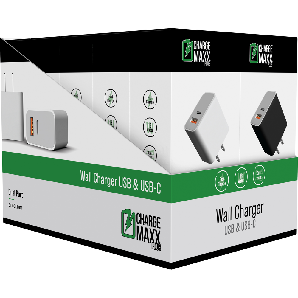 Charge MAXX PLUS Dual Port Wall Charger - USB & USB-C